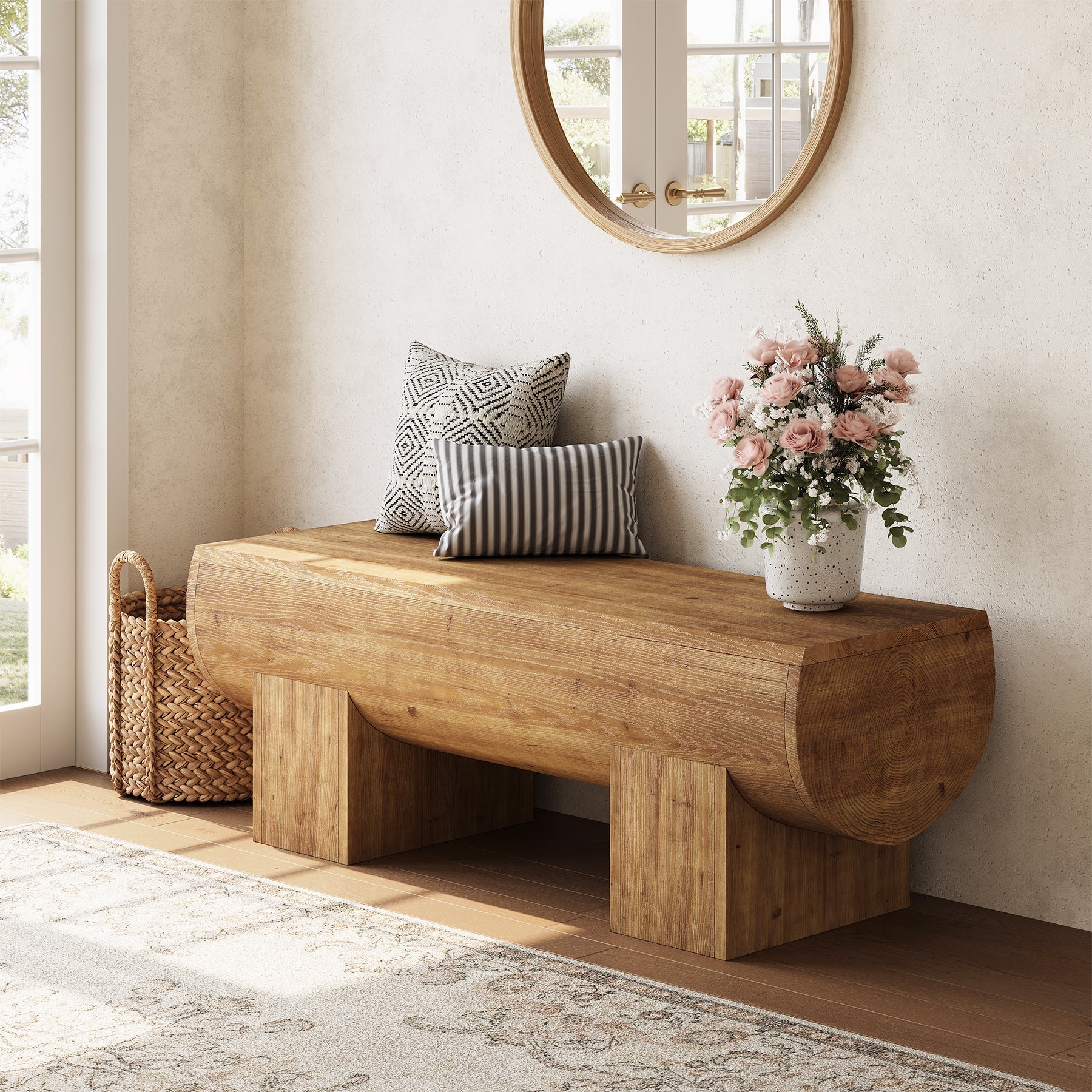 Solid Wood Entryway Bench, 47" Shoe Bench Farmhouse End of Bed Bench ...