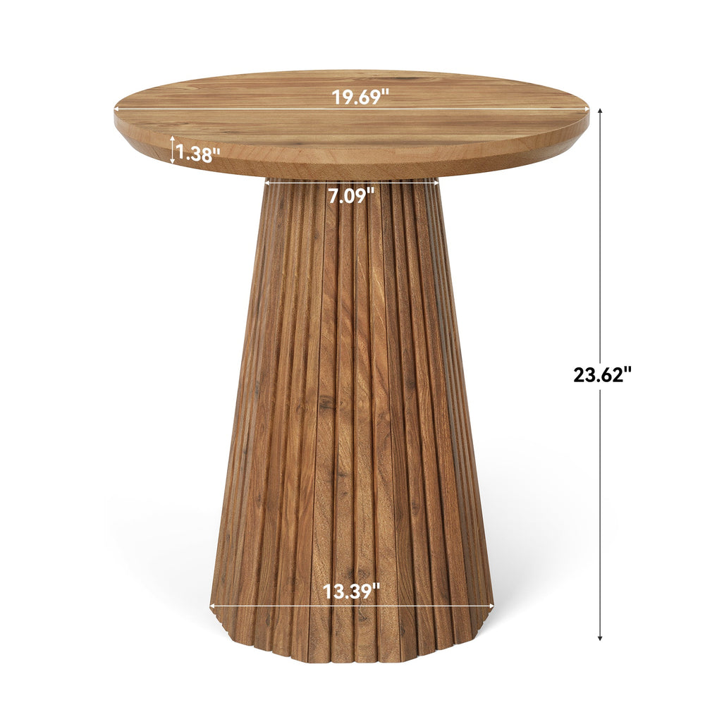 19" End Table, Solid Wood Round Pedestal Side Table with Fluted Base ...