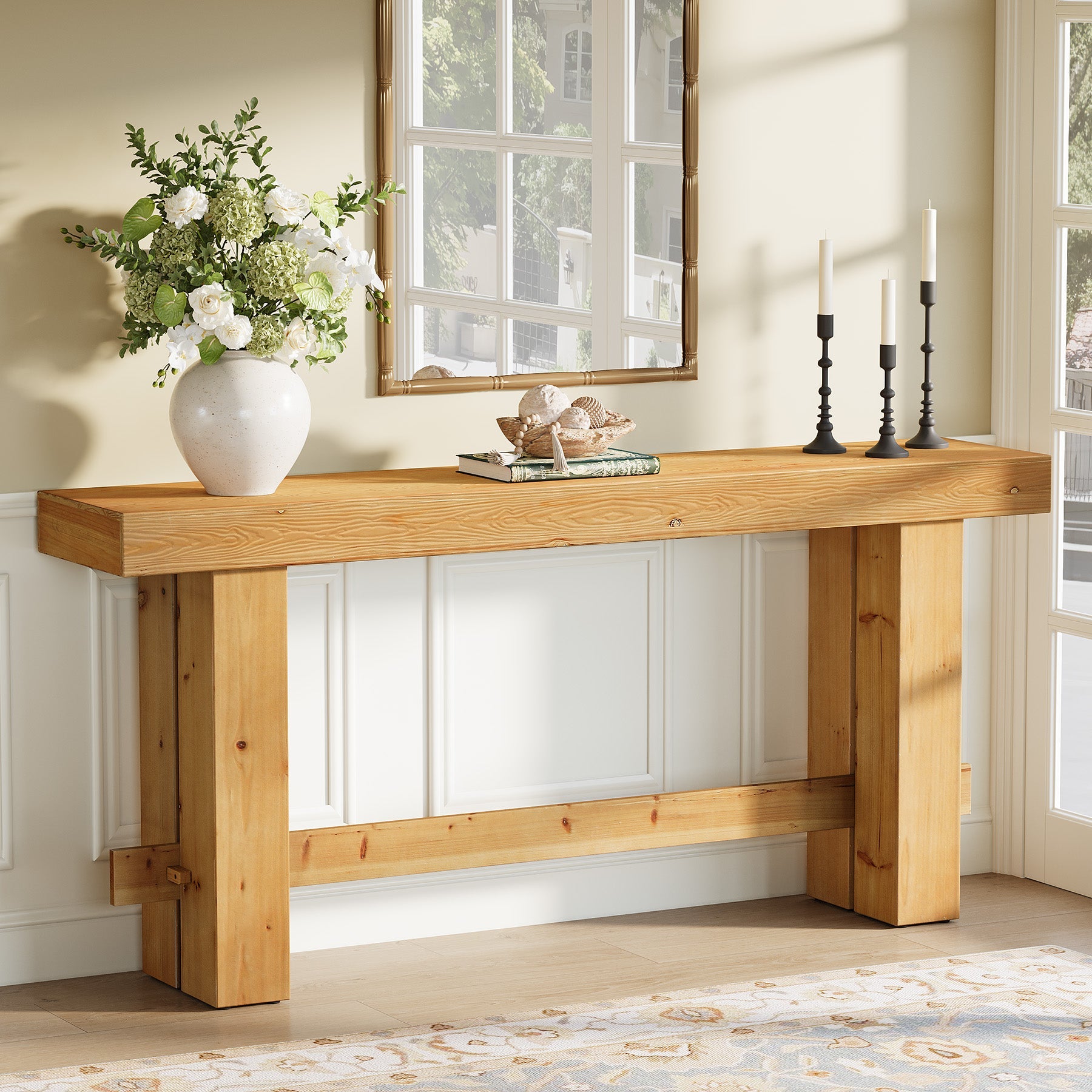 Solid Wood Console Table,63" Sofa Entryway Table with Stable Leg-TribeWood