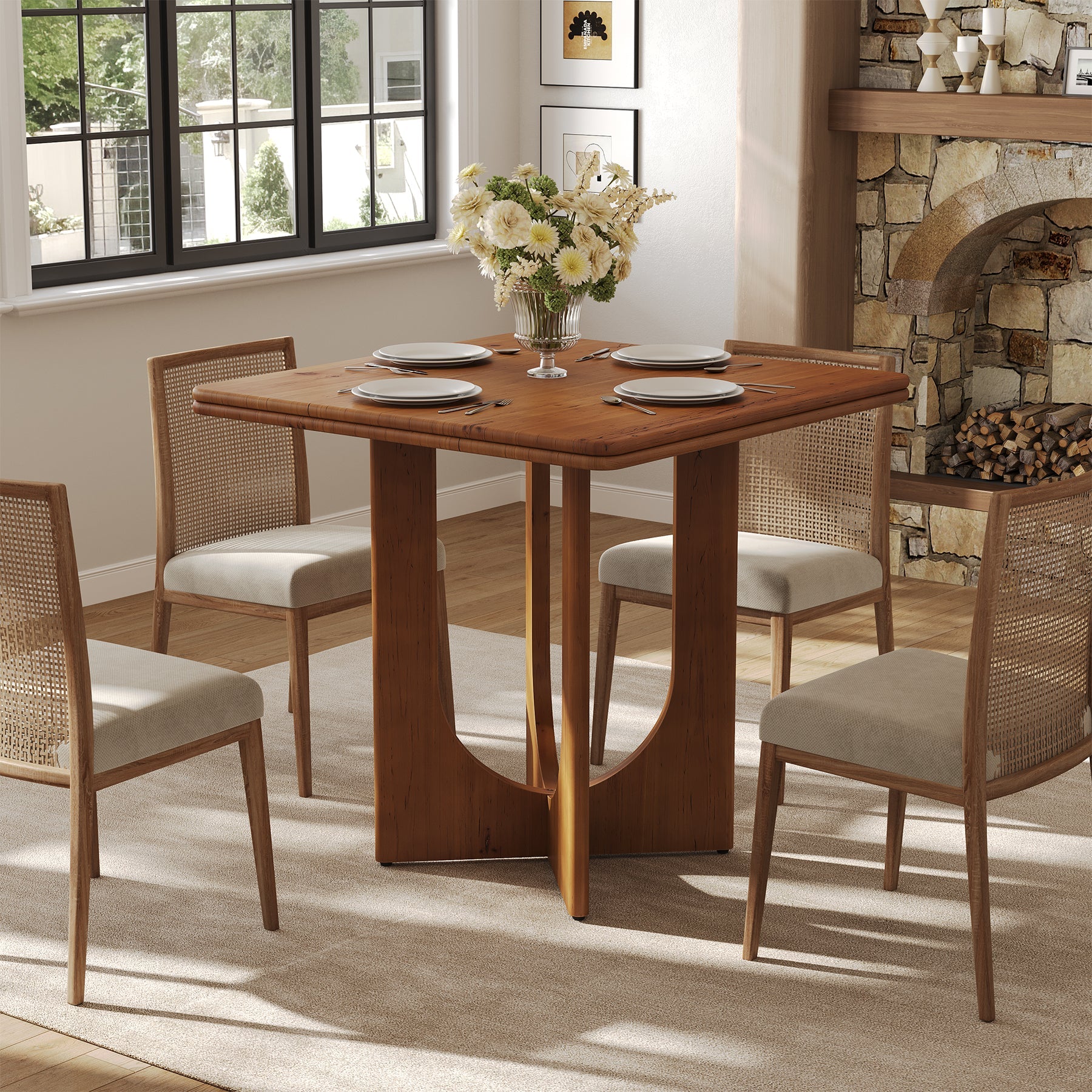 Square Solid Wood Dining Table, 31.5" Kitchen Table for 2-4 People ...